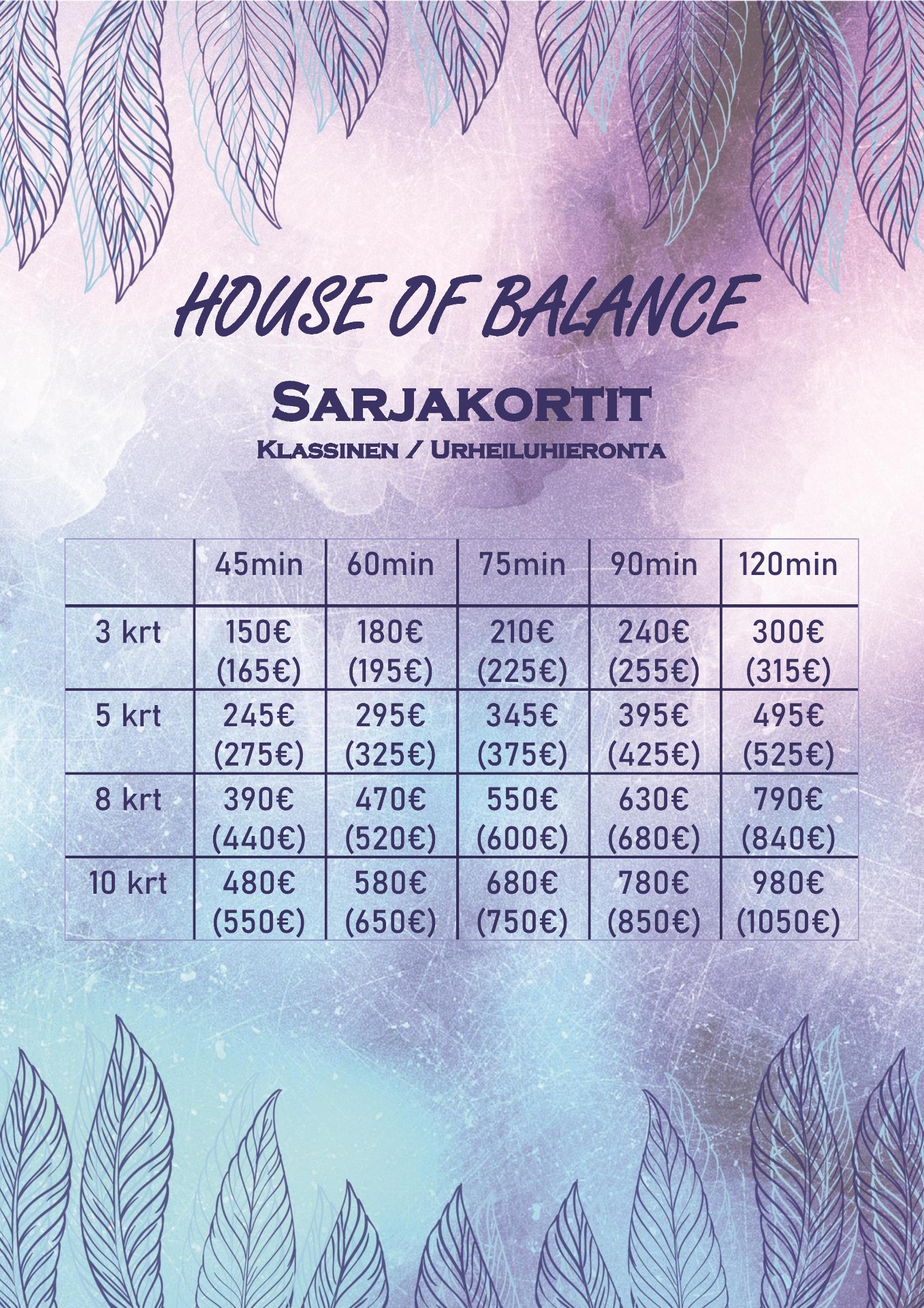 Hinnasto :: House of Balance